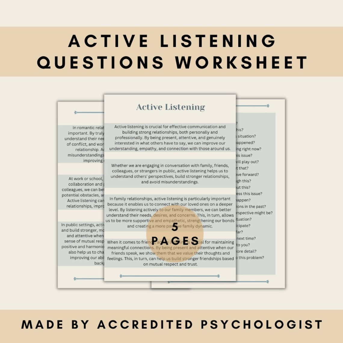 Active Listening Worksheet: Therapy & Communication Skills (PDF Digital ...