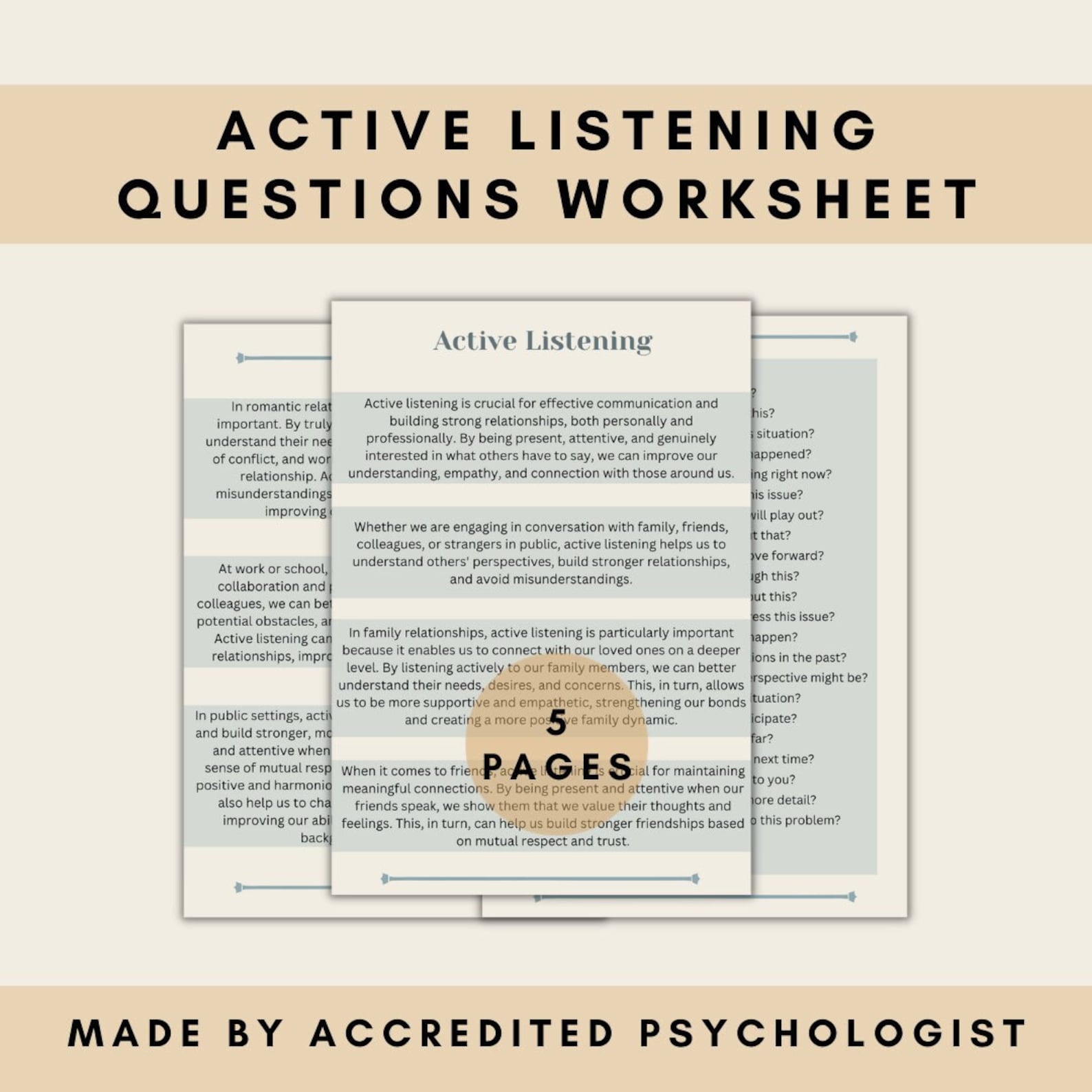 Active Listening Worksheet, Empathic Listening Worksheet, Therapy ...