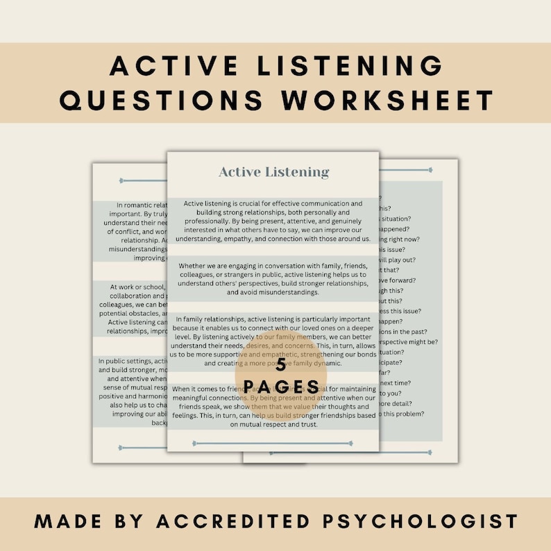 Active Listening Worksheet: Therapy & Communication Skills (PDF Digital ...