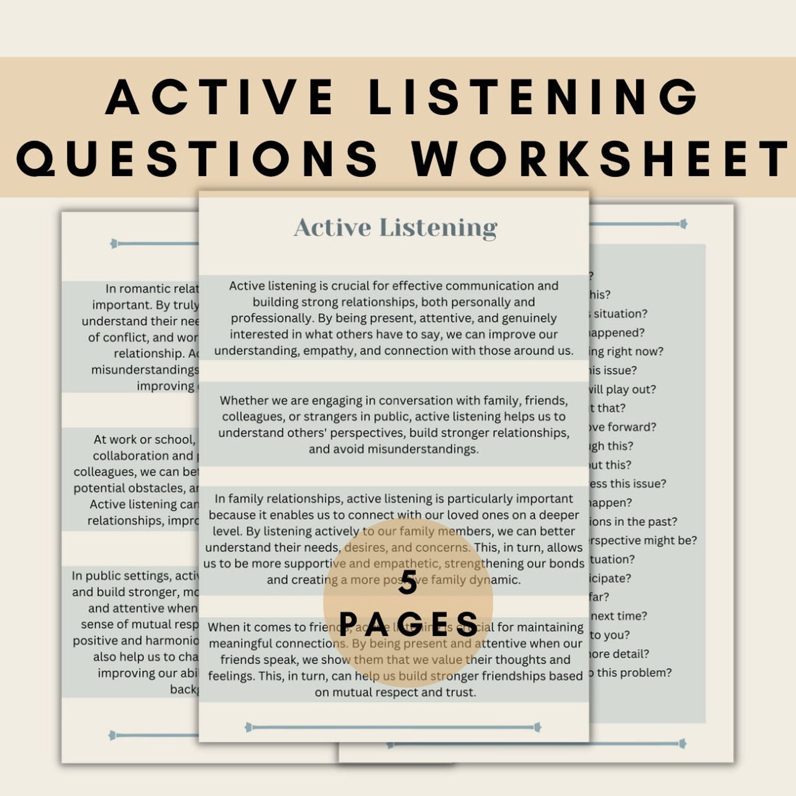 Active Listening Worksheet Empathic Listening Worksheet - Etsy