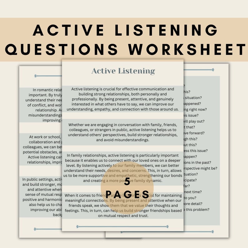 Active Listening Worksheet Empathic Listening Worksheet - Etsy
