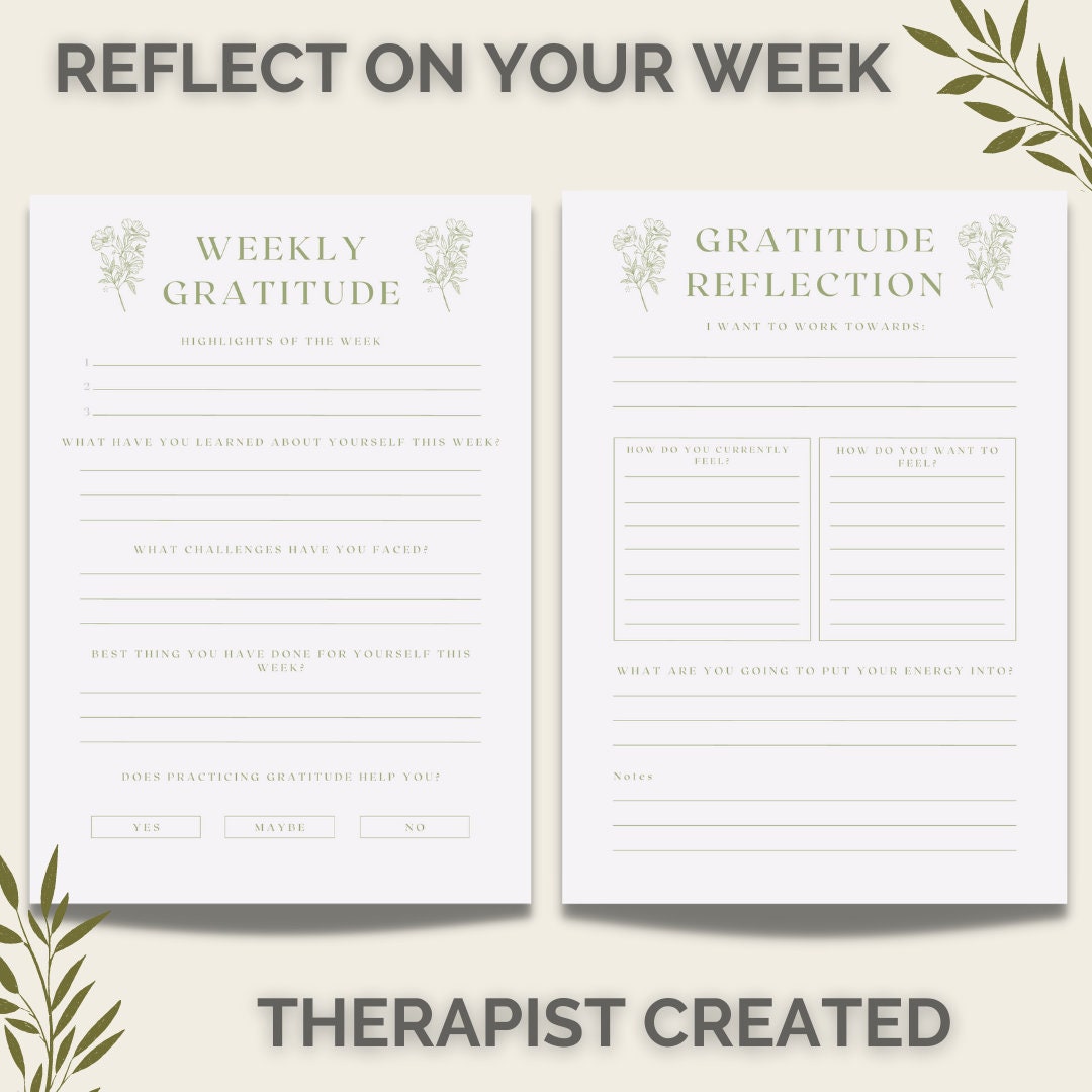 Gratitude Journal, Therapy Worksheets, Reflection Journal, Gratitude ...