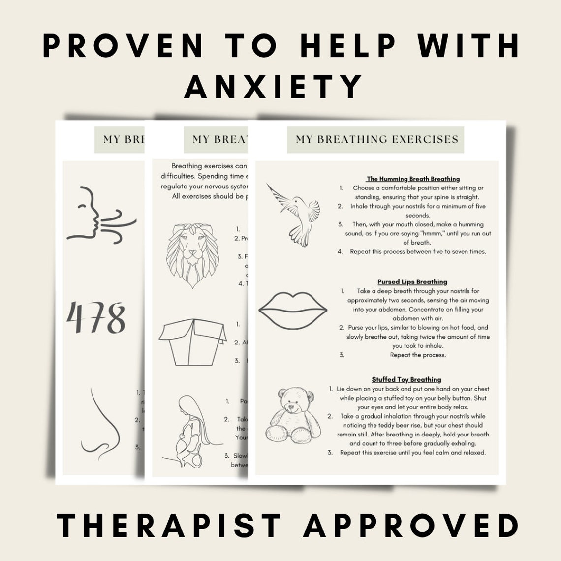 Anxiety Breathing Exercises Worksheet, Anxiety Worksheet, Breathing ...