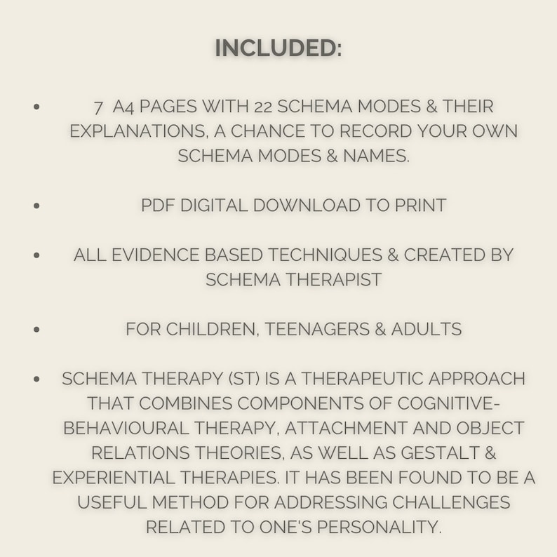 Schema Modes Therapy Worksheet: Mental Health Resource (PDF Digital Download) - Etsy
