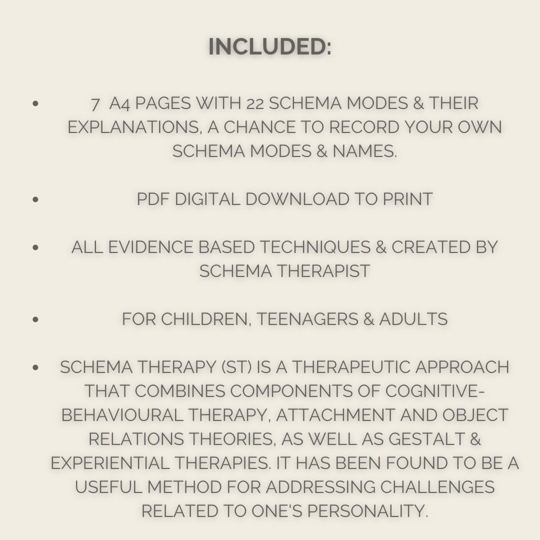 Schema Mode Therapy Worksheet Schema Therapy Worksheet Mental Health