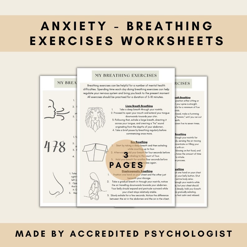 Anxiety Breathing Exercises Worksheet, Anxiety Worksheet, Breathing ...
