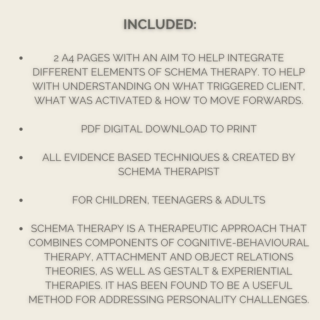 Schema Awareness & Action Diary Worksheet, Therapy Worksheet, Schema ...