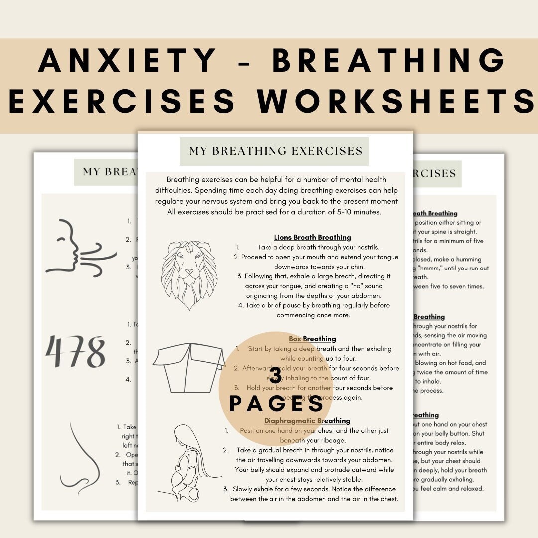 Anxiety Breathing Exercises Worksheet, Anxiety Worksheet, Breathing ...