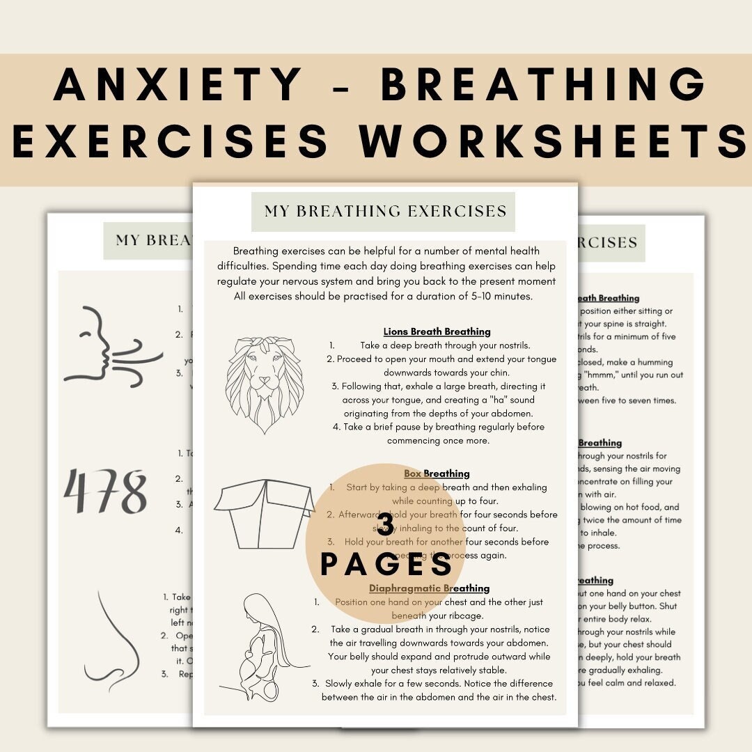 Anxiety Breathing Exercises Worksheet Anxiety Worksheet - Etsy