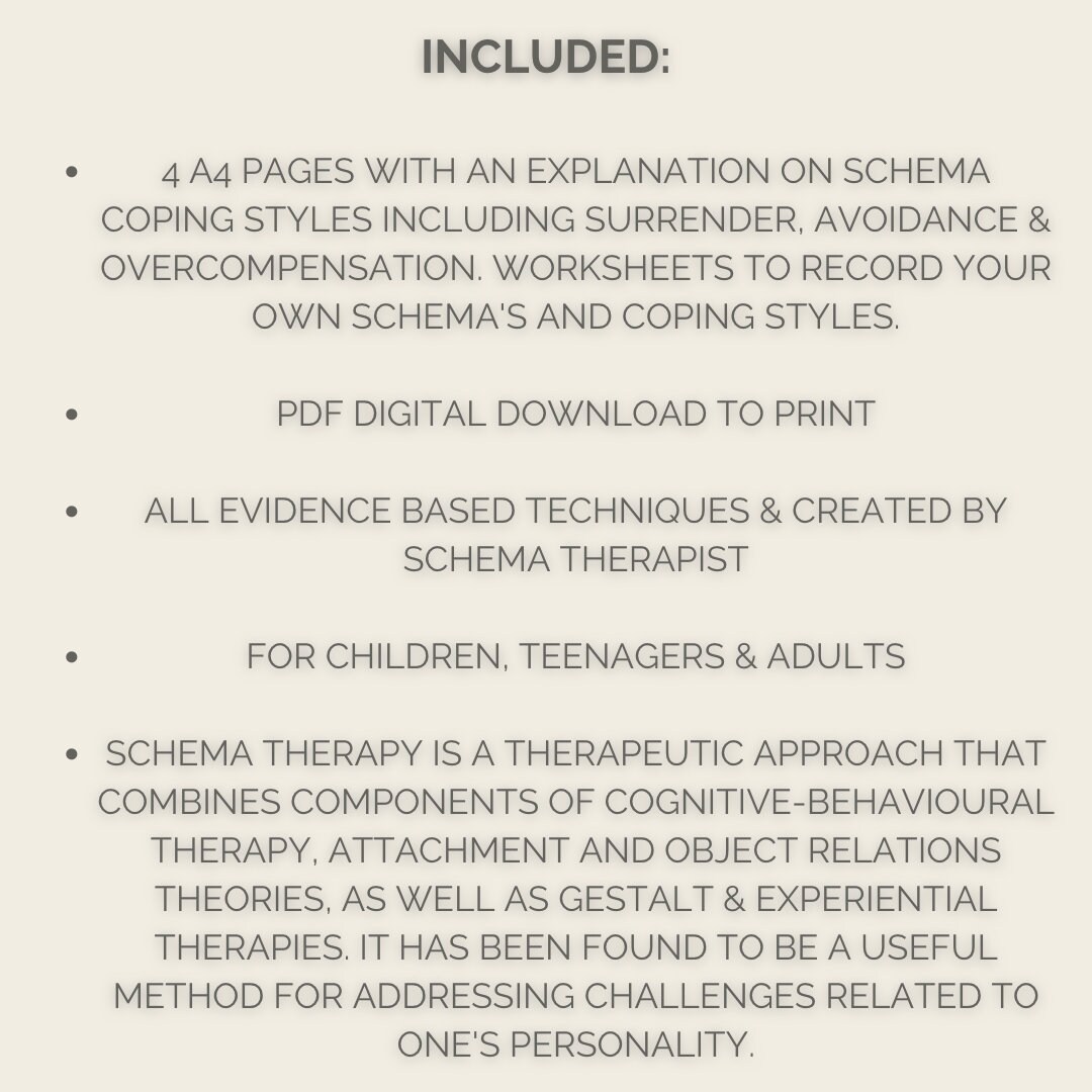 Schema Therapy Coping Styles Worksheet: Surrender, Avoidance ...