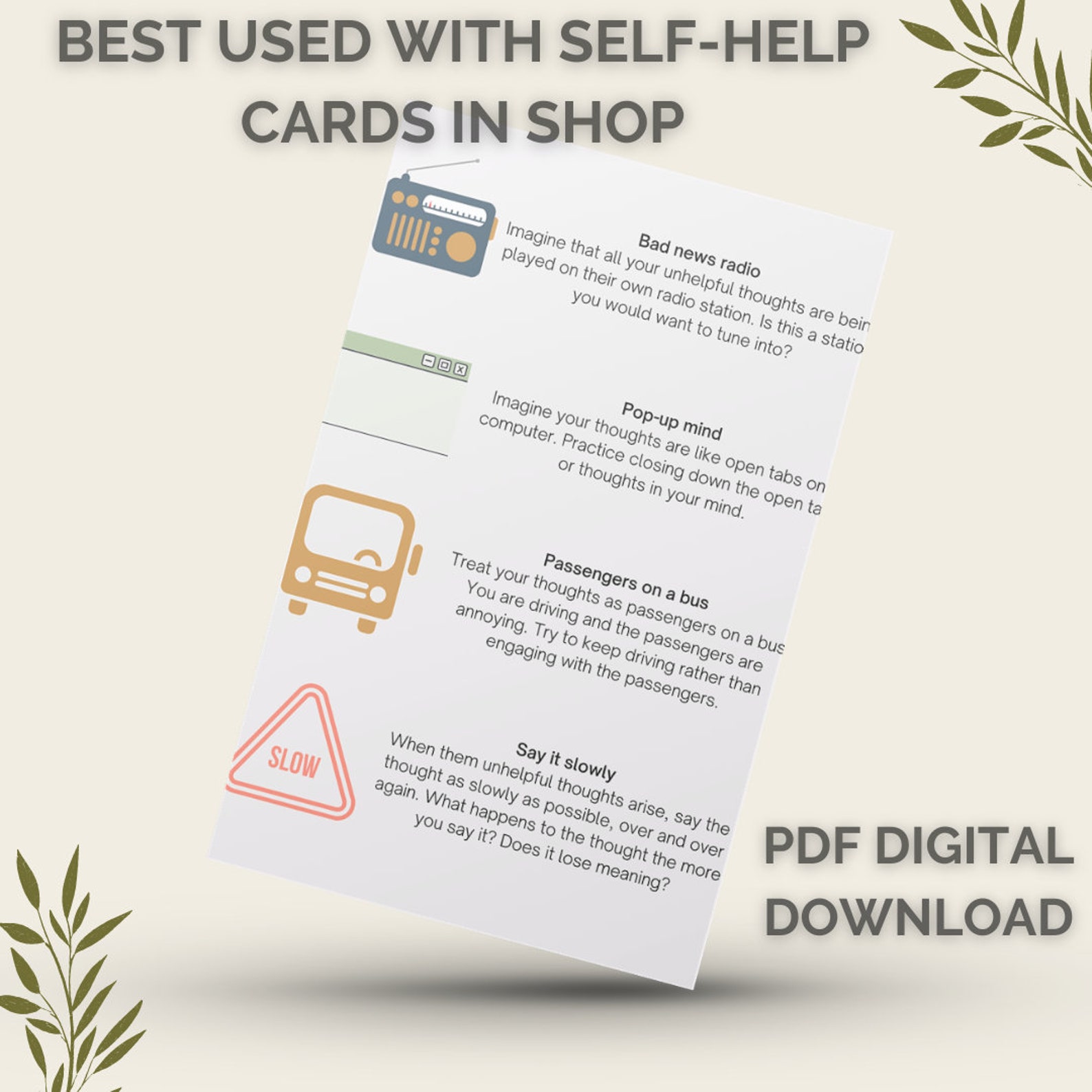 Cognitive Defusion Worksheets, ACT Worksheet, Depression Help, Therapy ...