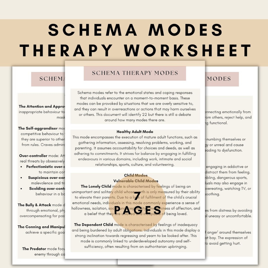 Schema Mode Therapy Worksheet, Schema Therapy Worksheet, Mental Health ...