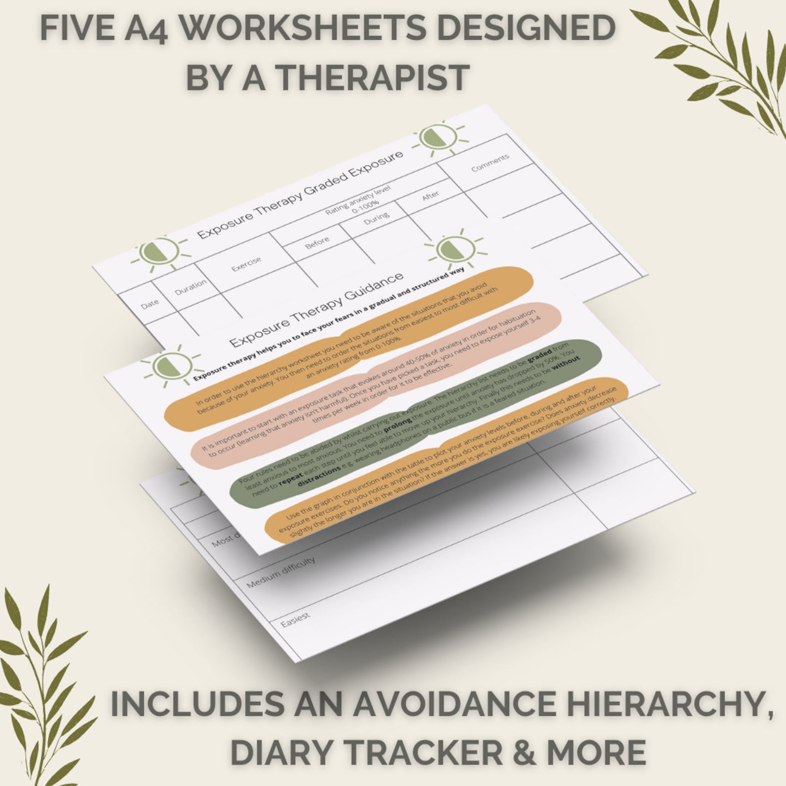 Face Your Fears Exposure Therapy, CBT Worksheets, Therapy Worksheets ...