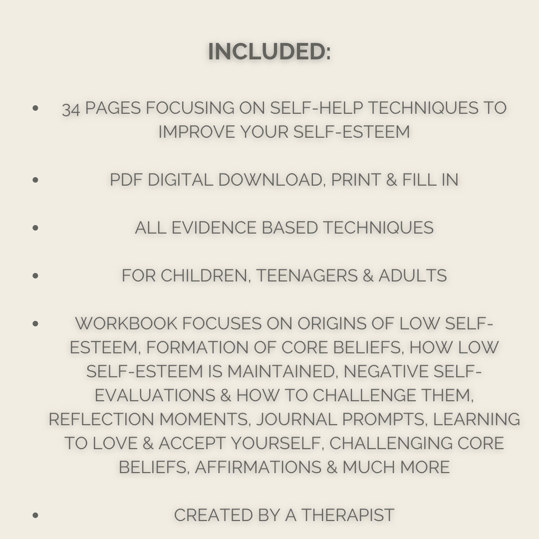 Improve Your Self-esteem Workbook Therapy Workbook CBT - Etsy UK