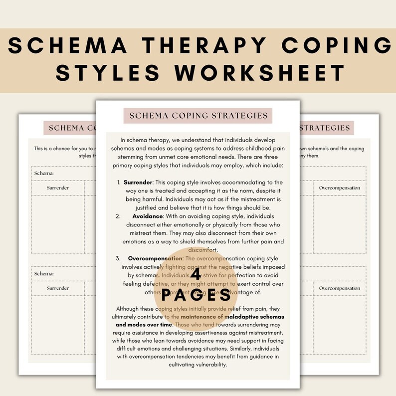 Schema Therapy Coping Styles Worksheet Surrender Avoidance & - Etsy