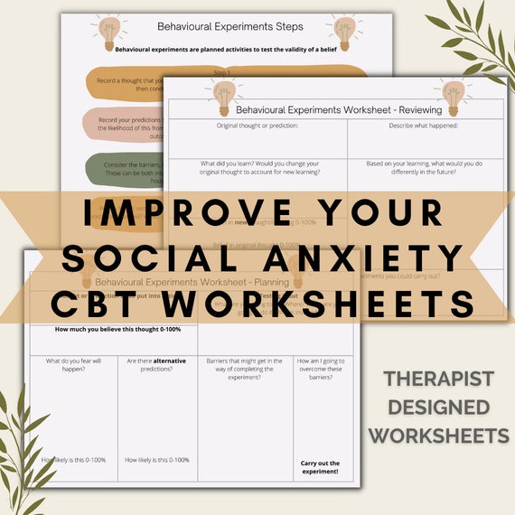 Social Anxiety Therapy Worksheets Behavioural Experiments - Etsy