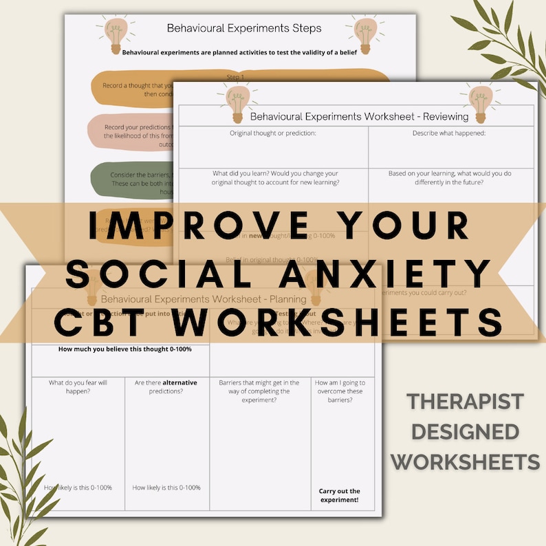 Social Anxiety Therapy Worksheets, Behavioural Experiments, Therapy ...