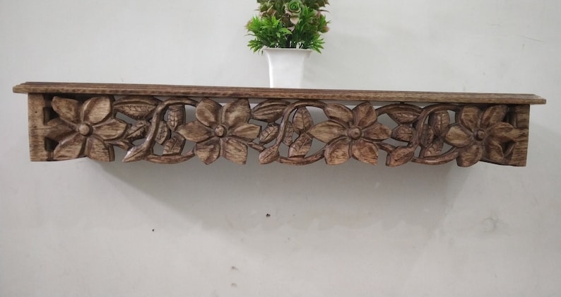 Wood Wall Shelf - Rustic Home Decor Shelves Bracket Unit, Floating Wall ...