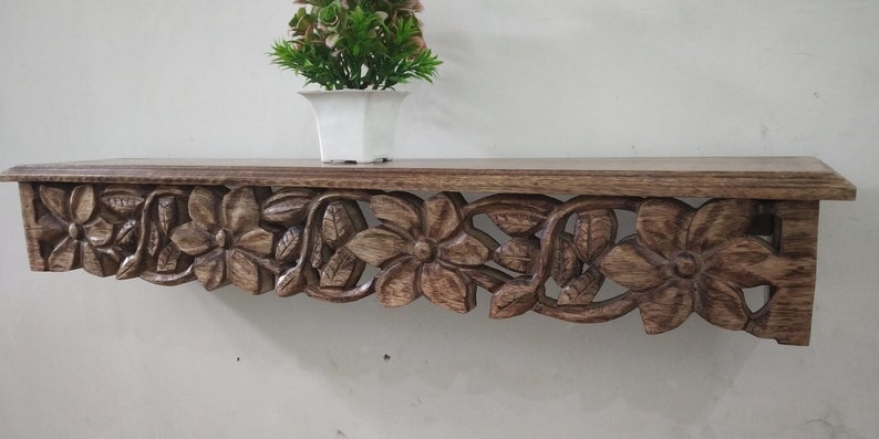 Wood Wall Shelf - Rustic Home Decor Shelves Bracket Unit, Floating Wall ...