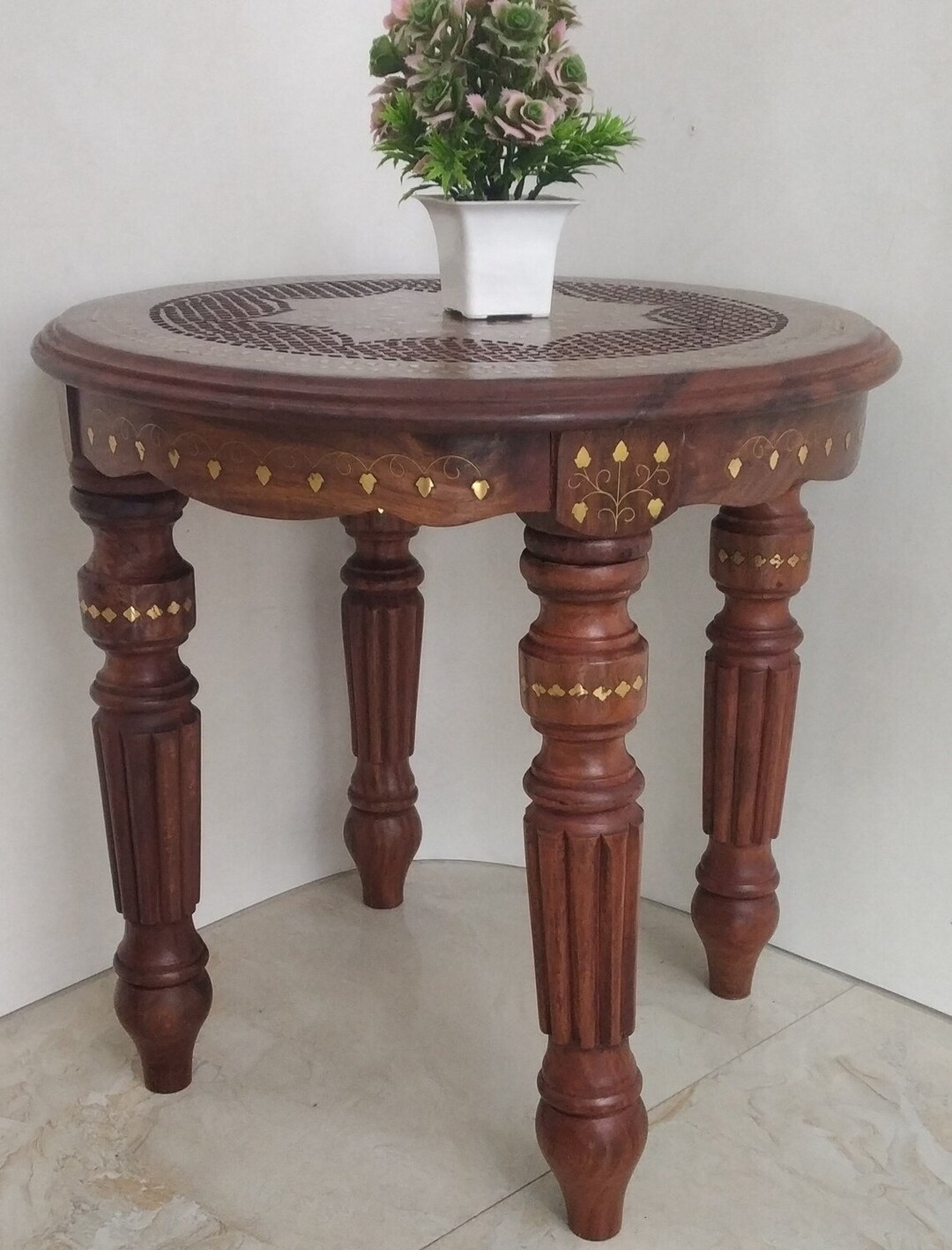 Handcrafted Round Wood Carving Folding Stool - Portable Wooden Seat for ...