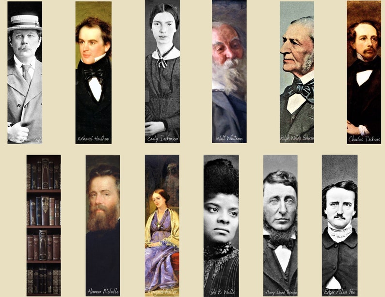 12 Printable Bookmarks, 19th Century Writers' Digital Bookmarks ...
