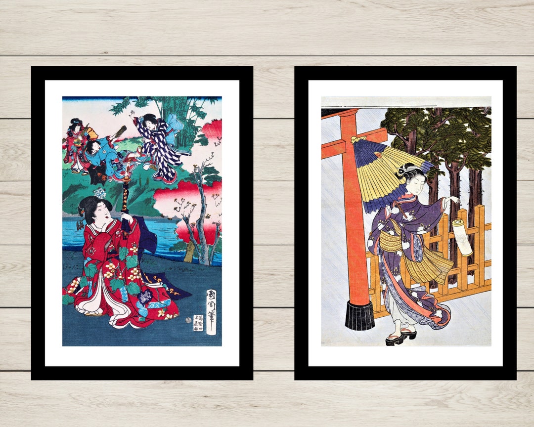 Japanese Woodblock Wall Art, Asian Art Prints, Above Bed Art, Colorful ...
