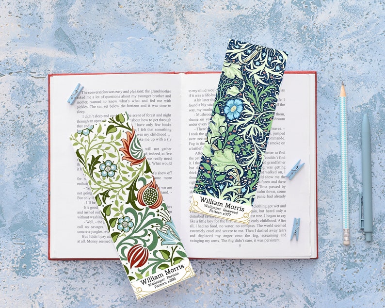 6 Morris Prints Printable Bookmarks, Colorful Digital Bookmarks ...