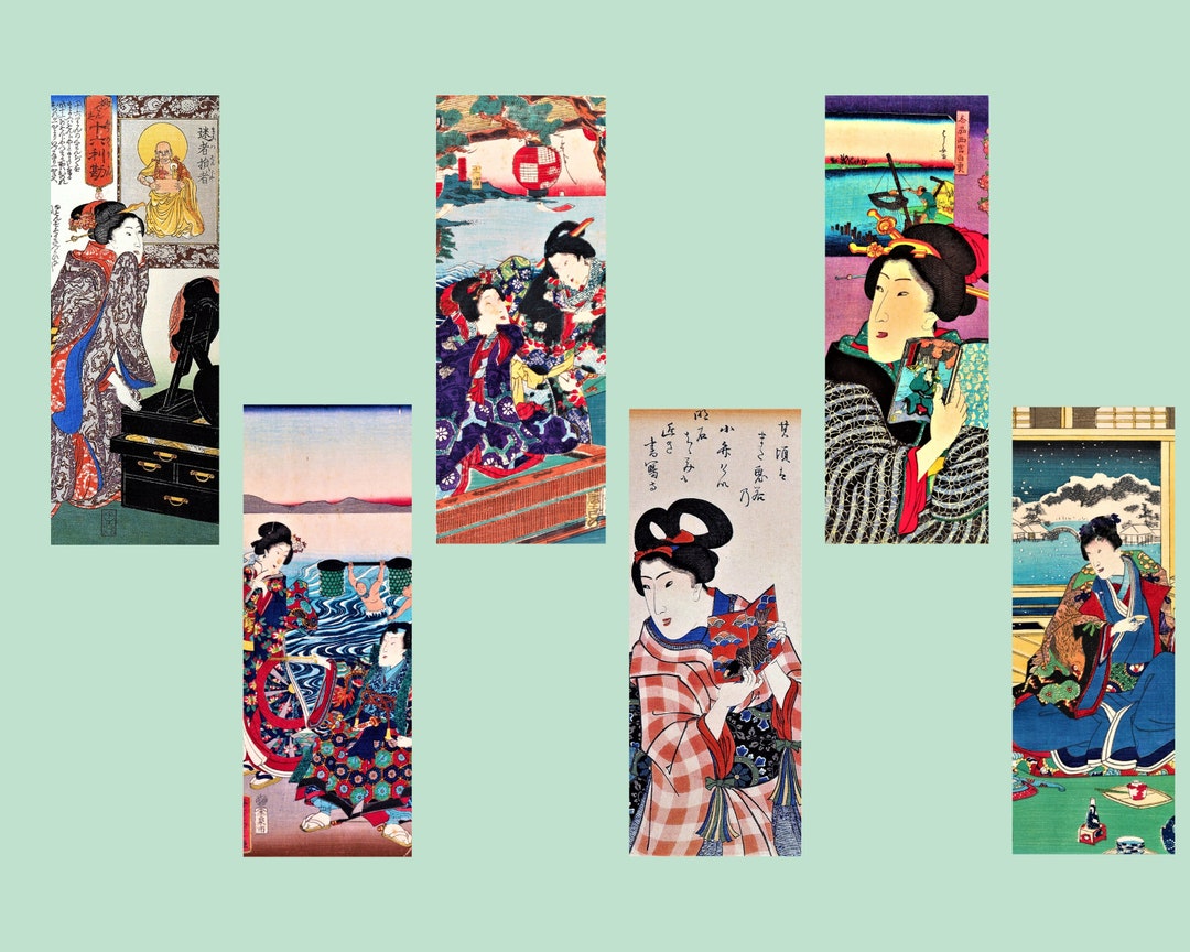 6 Printable Bookmarks, Asian Woodblock Digital Bookmarks, Vintage ...