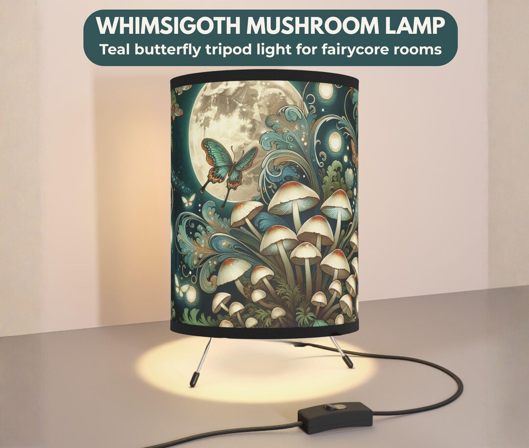 Tripod Whimsigoth Mushroom Lamp Teal Butterfly Woodland Desk Light - Etsy