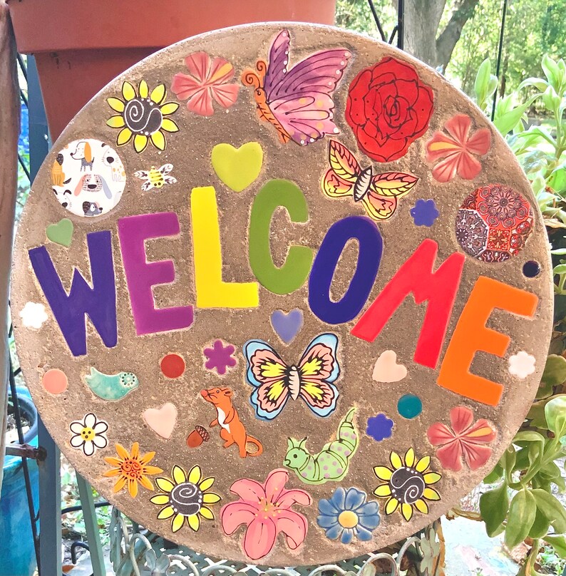 14” Mosaic Stepping Stone “welcome 1” #178 - Etsy