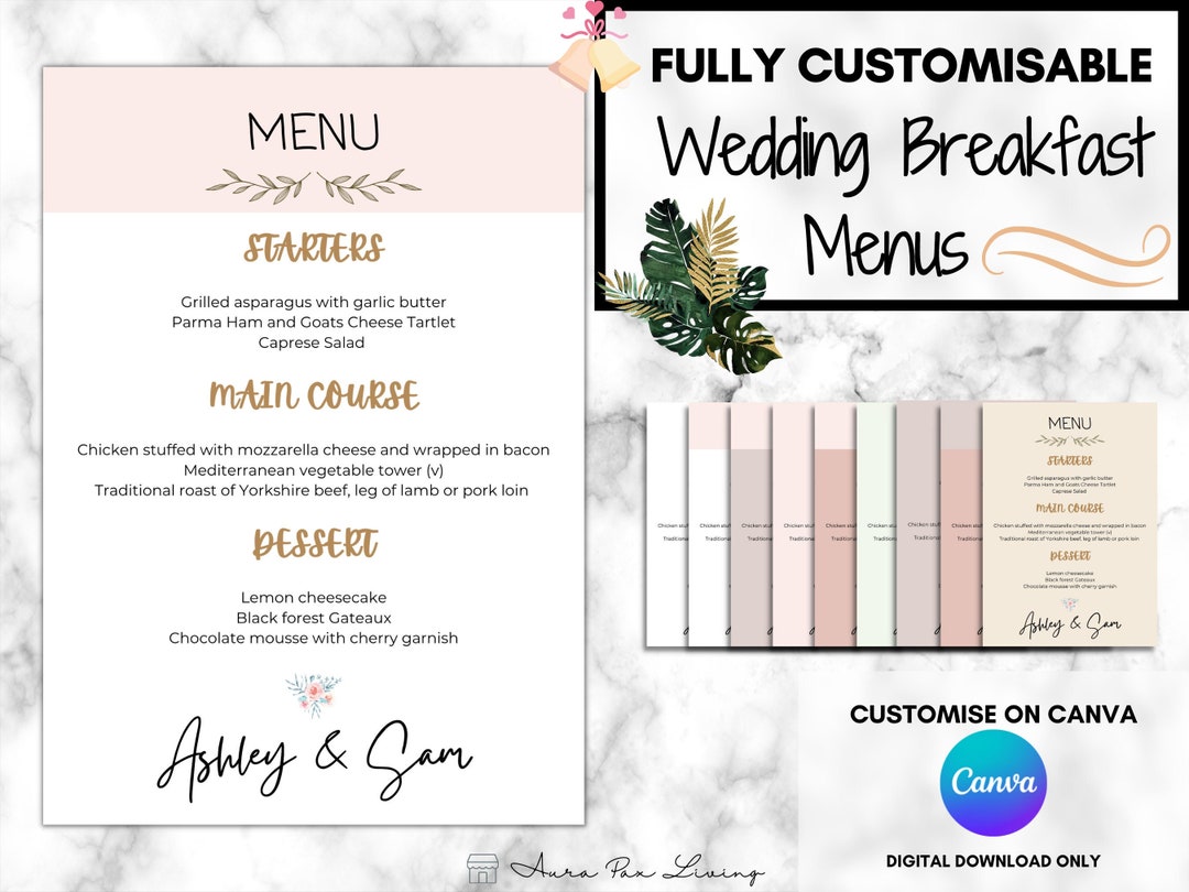 CAMILLE COLLECTION Wedding Breakfast Menu Templates, Simple Wedding Day ...