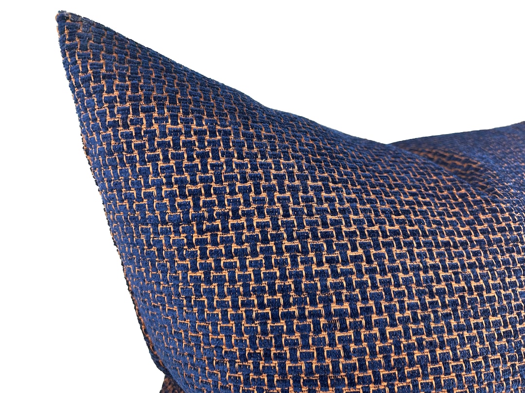 Rust and Blue Throw Pillow, Navy Euro Sham Cover 22x22, Chenille Couch ...