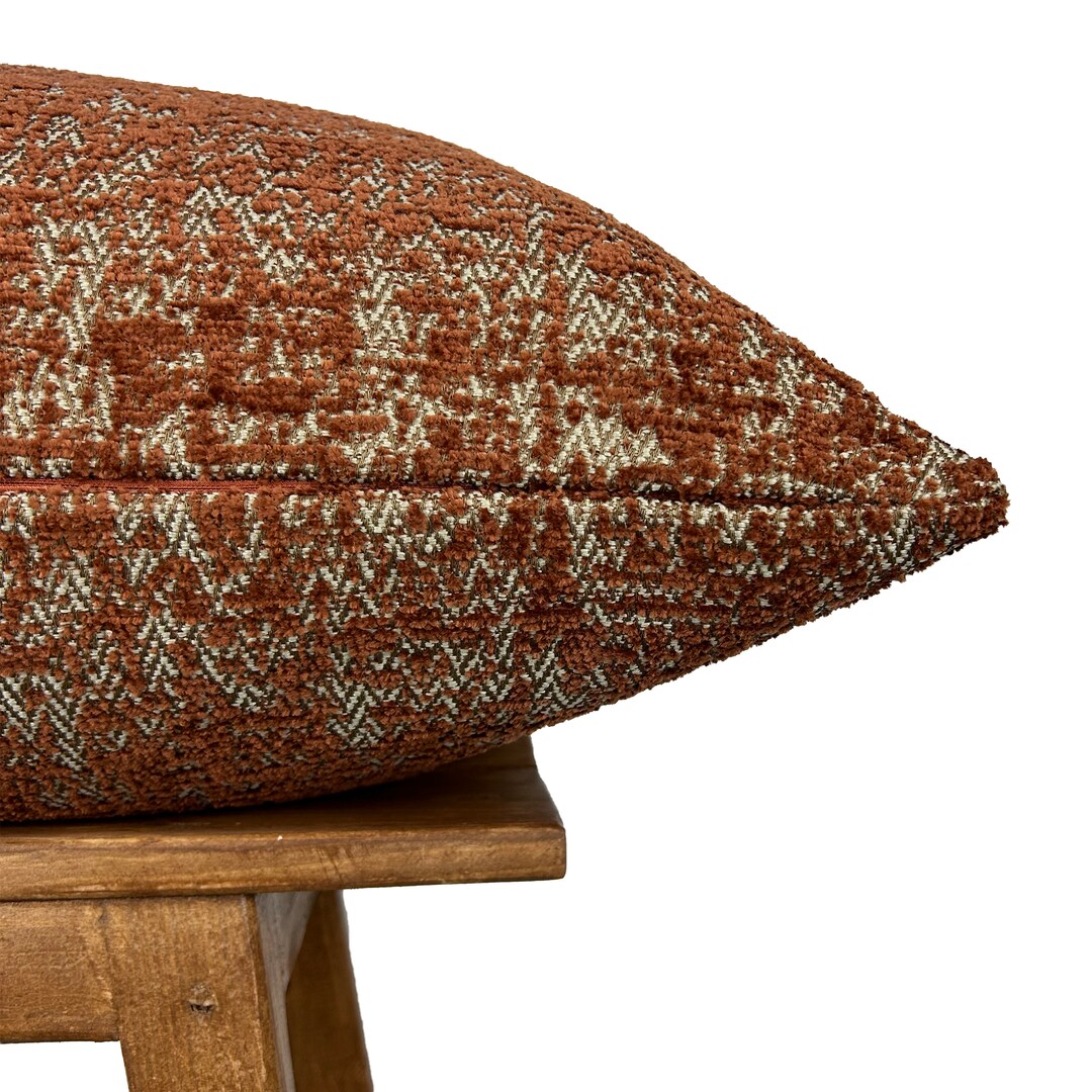 Designer Rust Brown Textured Pillow Cover, Terracotta Lumbar Pillow for ...