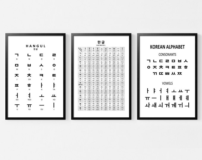 3D Korean Alphabet Hangul Digital Prints Korean Wall Decor Language ...