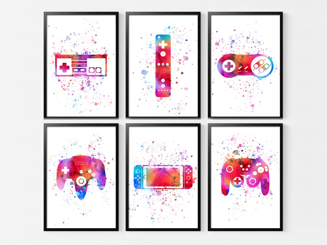 Set of 6 Watercolor Video Game Printsbirthday Gift for Gamersprintable ...