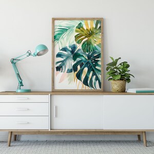 Set of 3 Tropical Leaf Watercolor Print,green Tropical Leaves Wall Art ...