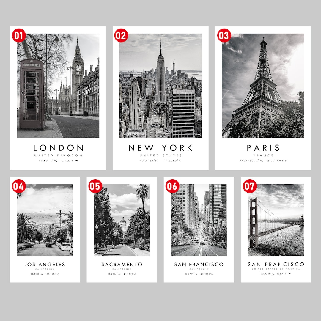 Custom City Landmarks Prints in Black & White,country Prints, Travel ...