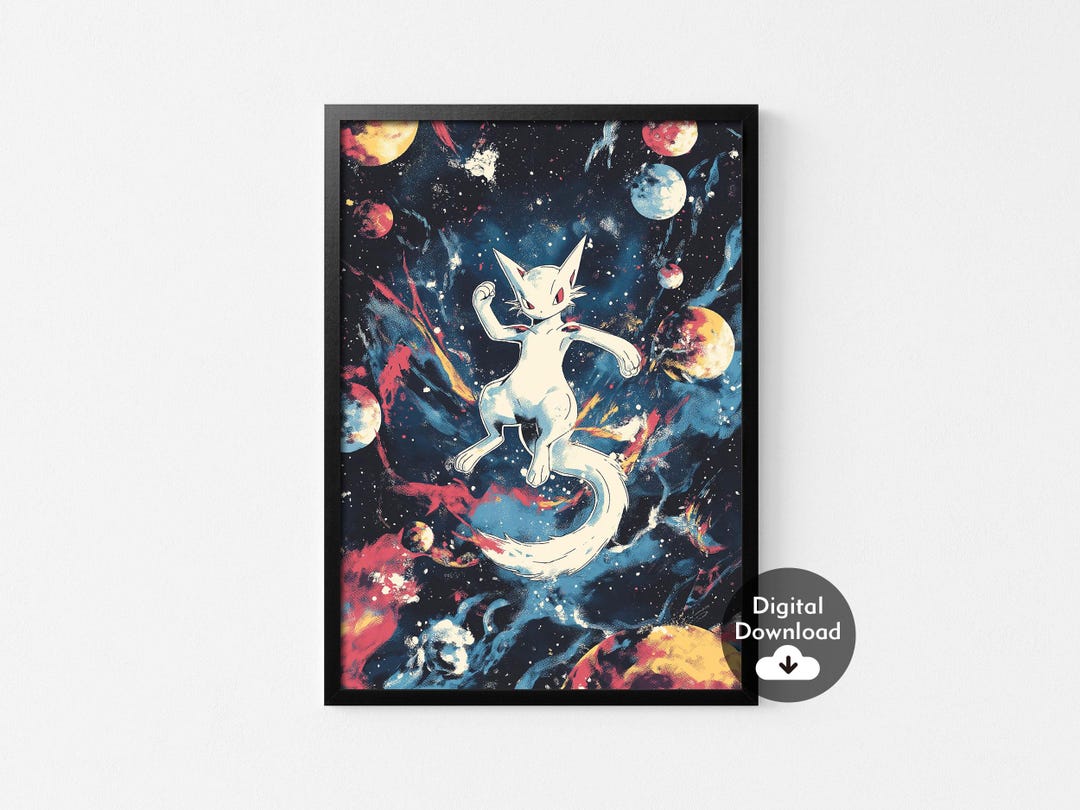 Mewtwo, Pokemon Illustration Prints, Mewtwo Anime Poster, Printable ...