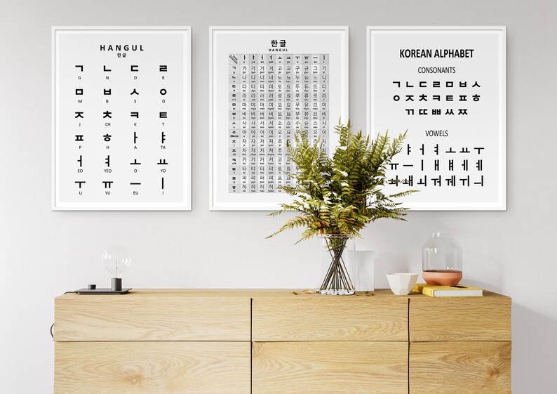 Set of 3 Korean Alphabet Posters,printable Hangul Poster, Korean ...