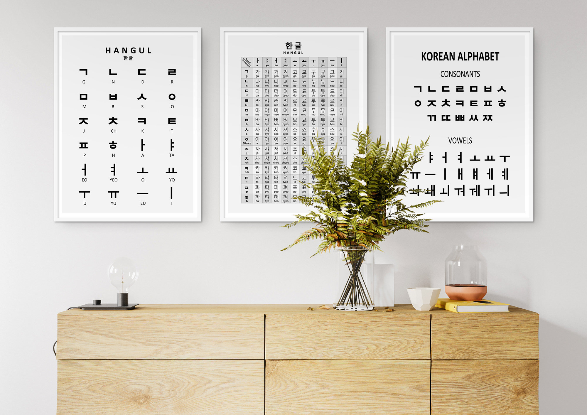 Set of 3 Korean Alphabet Posters,printable Hangul Poster, Korean ...