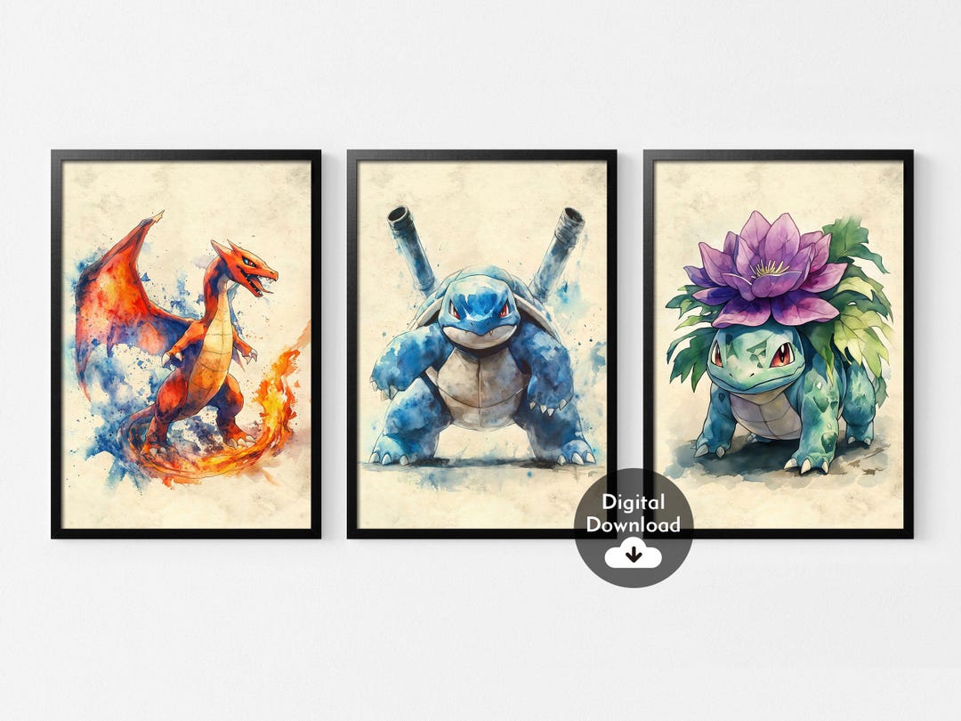 Set of 3 Pokemon Watercolor Print,pokemon Wall Art ,charizard ...