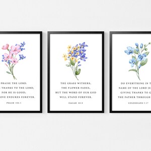 Set of 3 Christian Floral Prints,christian Wall Art,botanical Scripture ...