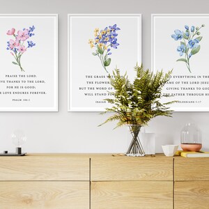 Set of 3 Christian Floral Prints,christian Wall Art,botanical Scripture ...