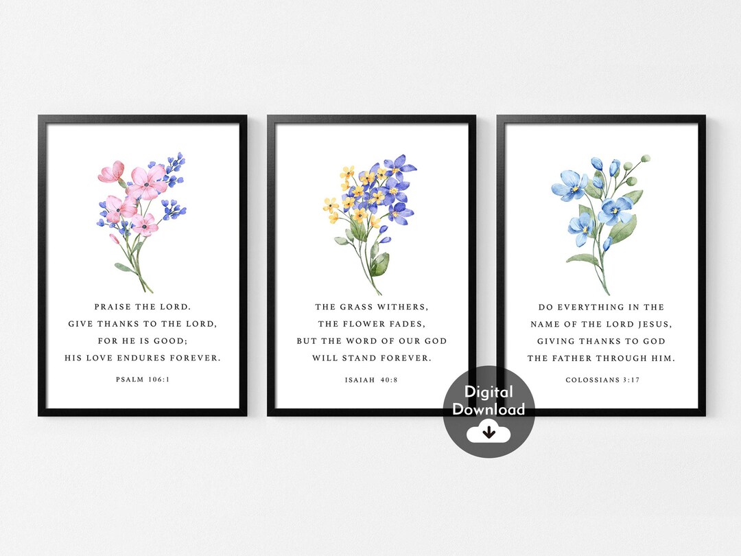 Set of 3 Christian Floral Prints,christian Wall Art,botanical Scripture ...