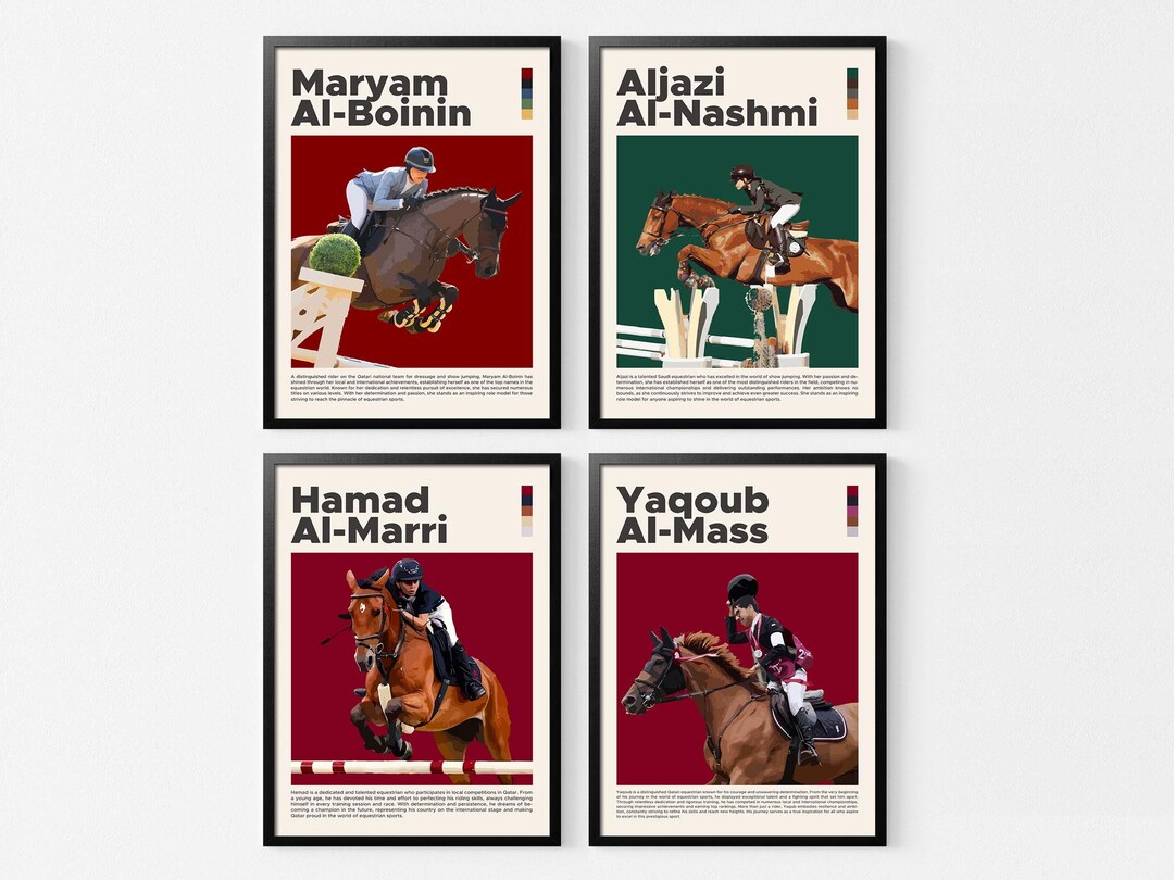 Equestrian Show Jumping Champions Art Prints, Set of 4, Horse Rider ...