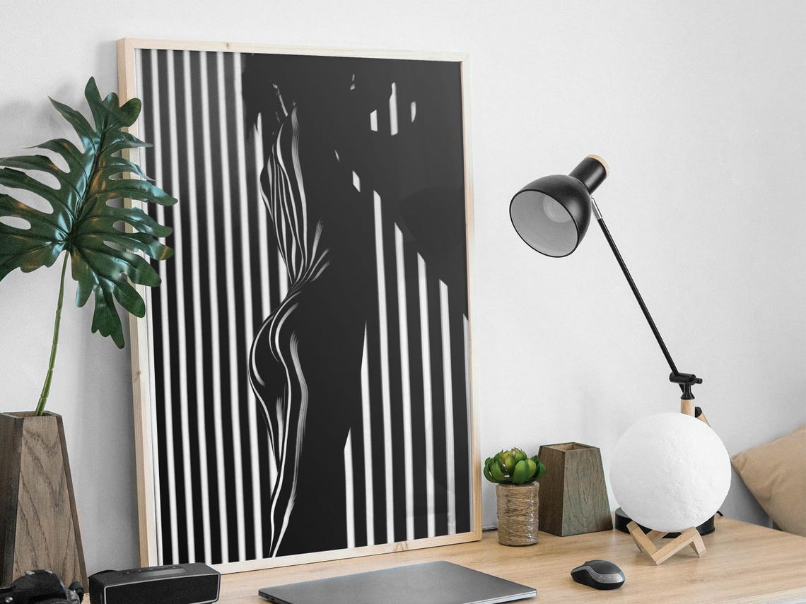 Nude Woman Black And White Line Art Print Minimalist Photography