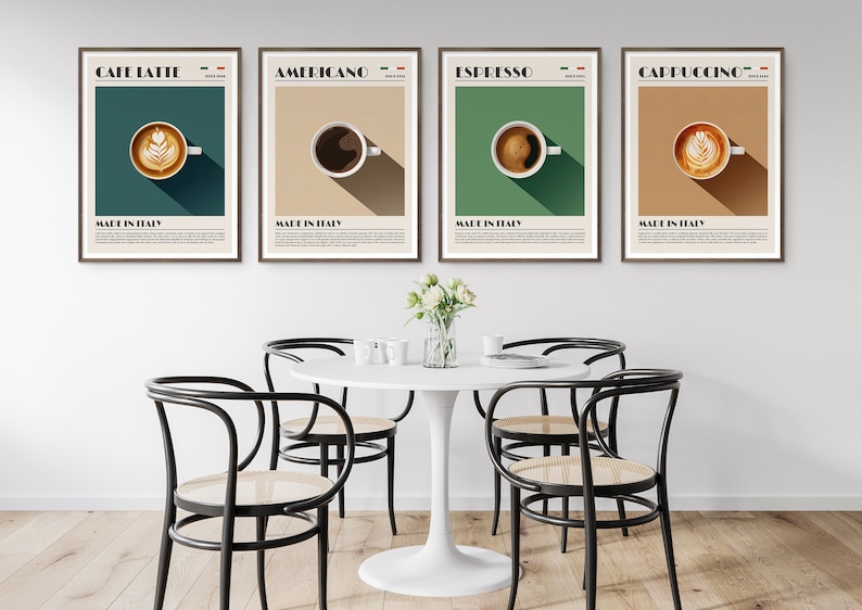 Modern Coffee Art Prints, Kitchen Wall Decor (digital Download Set of 4 ...