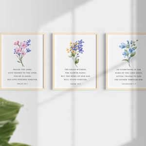 Set of 3 Christian Floral Prints,christian Wall Art,botanical Scripture ...