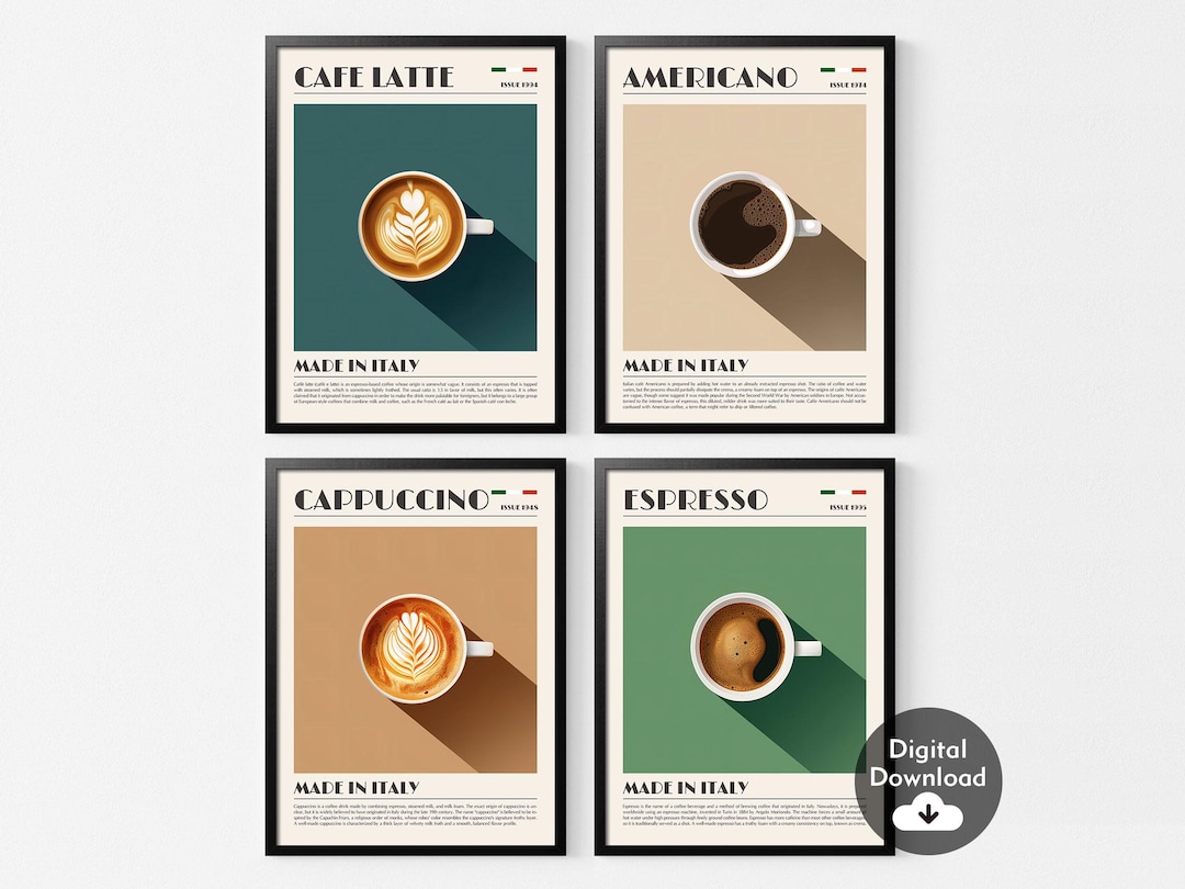 Set of 4 Coffee Prints,modern Kitchen Decor,minimalist Coffee Wall Art ...