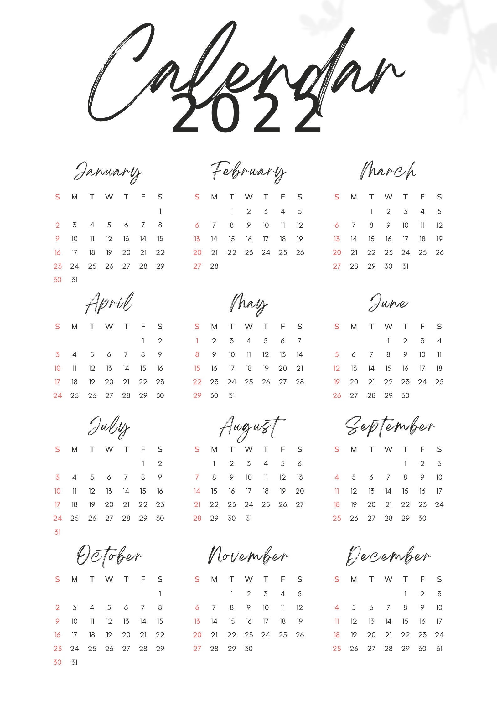 Aesthetic 2022 Calendar PRINTABLE - Etsy